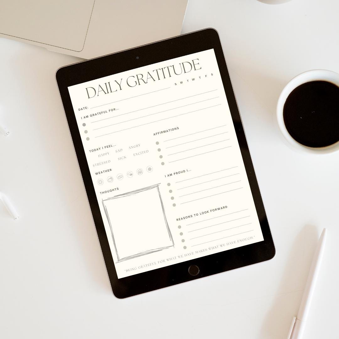 Daily Gratitude Tracker | Printable Digital Gratitude Sheet | Single ...