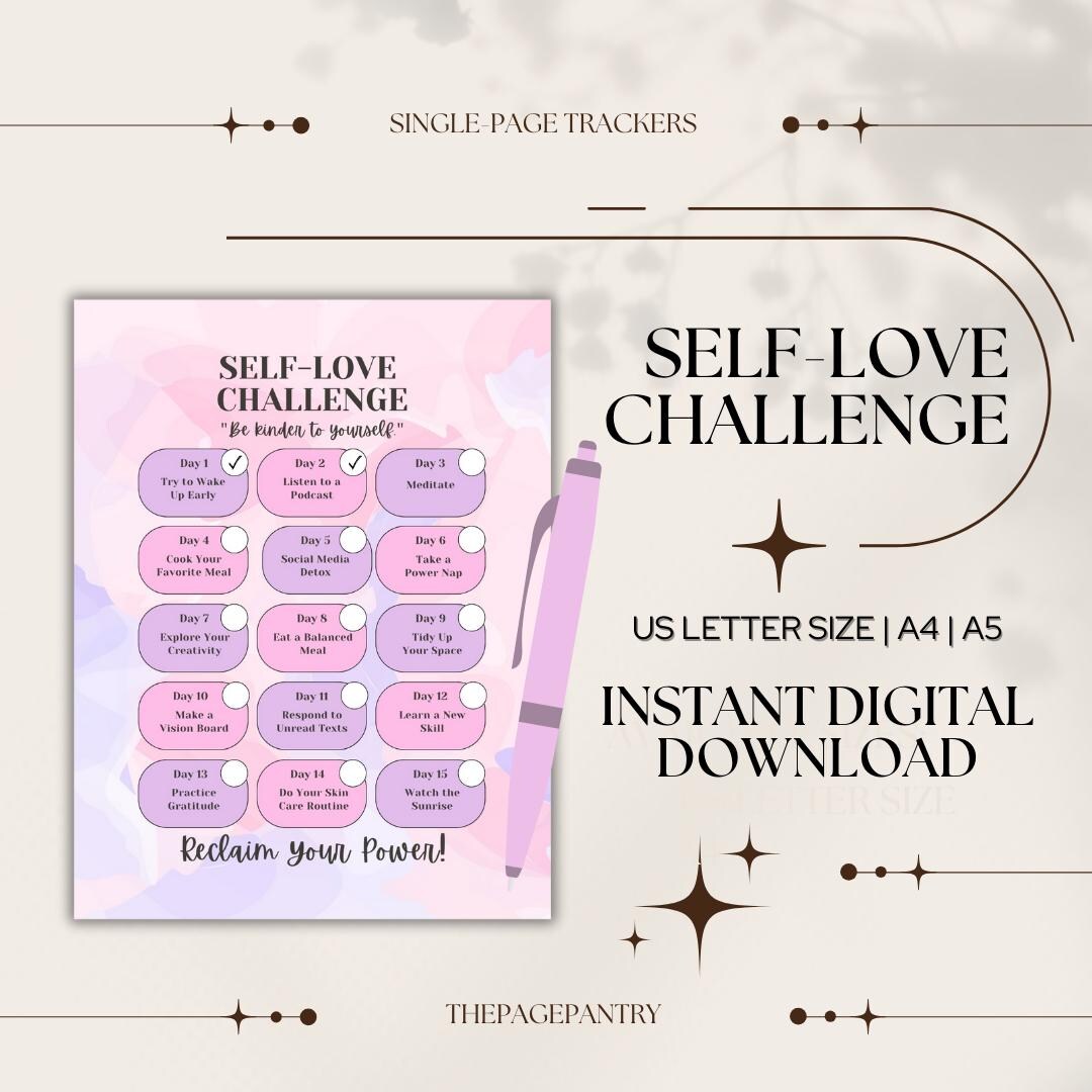 Self-love Challenge Printable Tracker | Mental Health Recovery ...