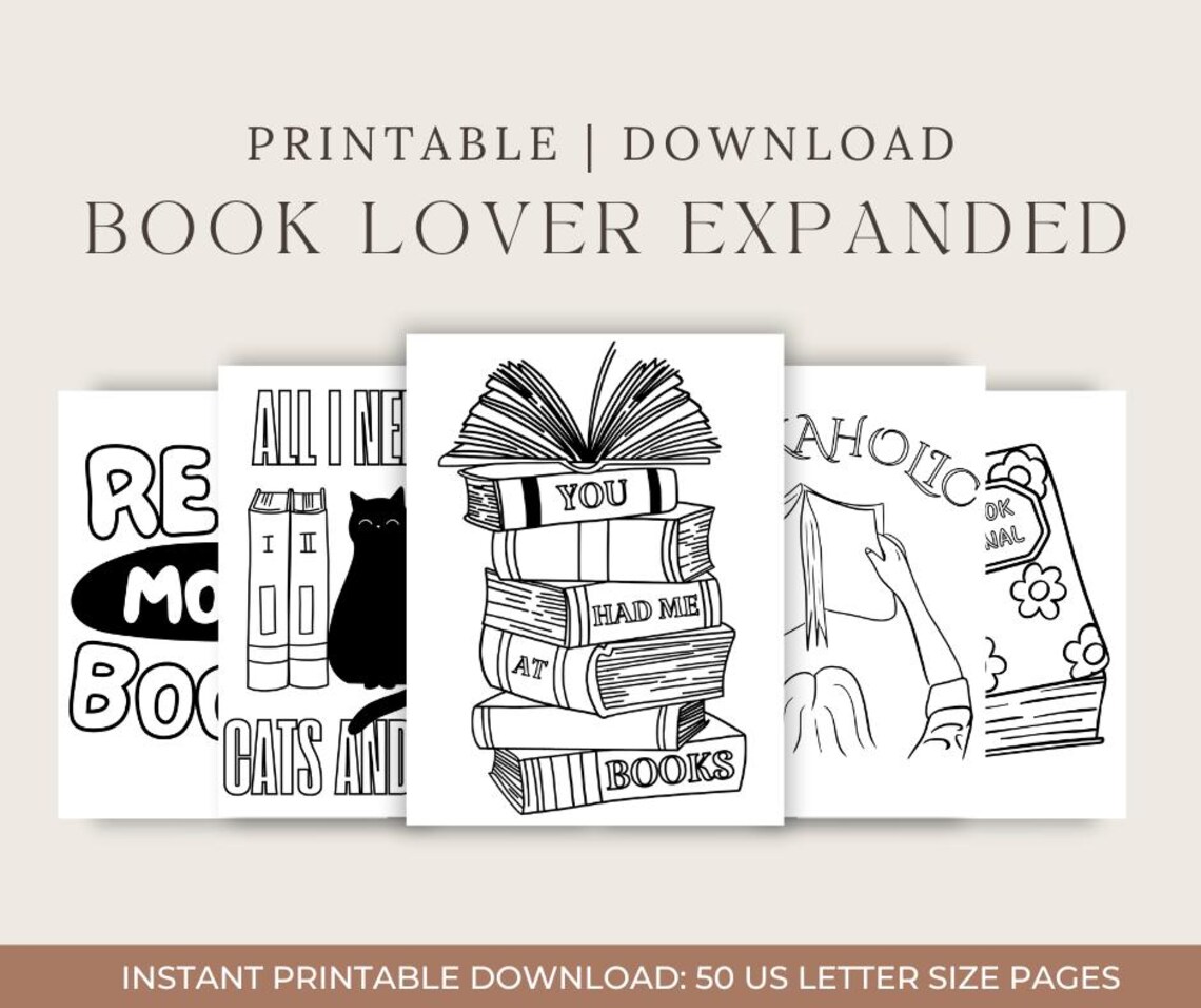 Book Lover Coloring Pages: 50 Printable Sheets (PDF Download) - Etsy