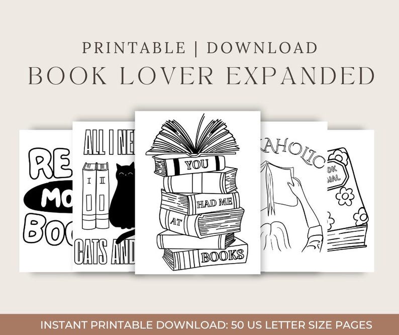 Book Lover Coloring Pages: 50 Printable Sheets (PDF Download) - Etsy