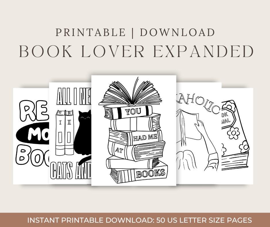 Book Lover Coloring Pages: 50 Printable Sheets (PDF Download) - Etsy