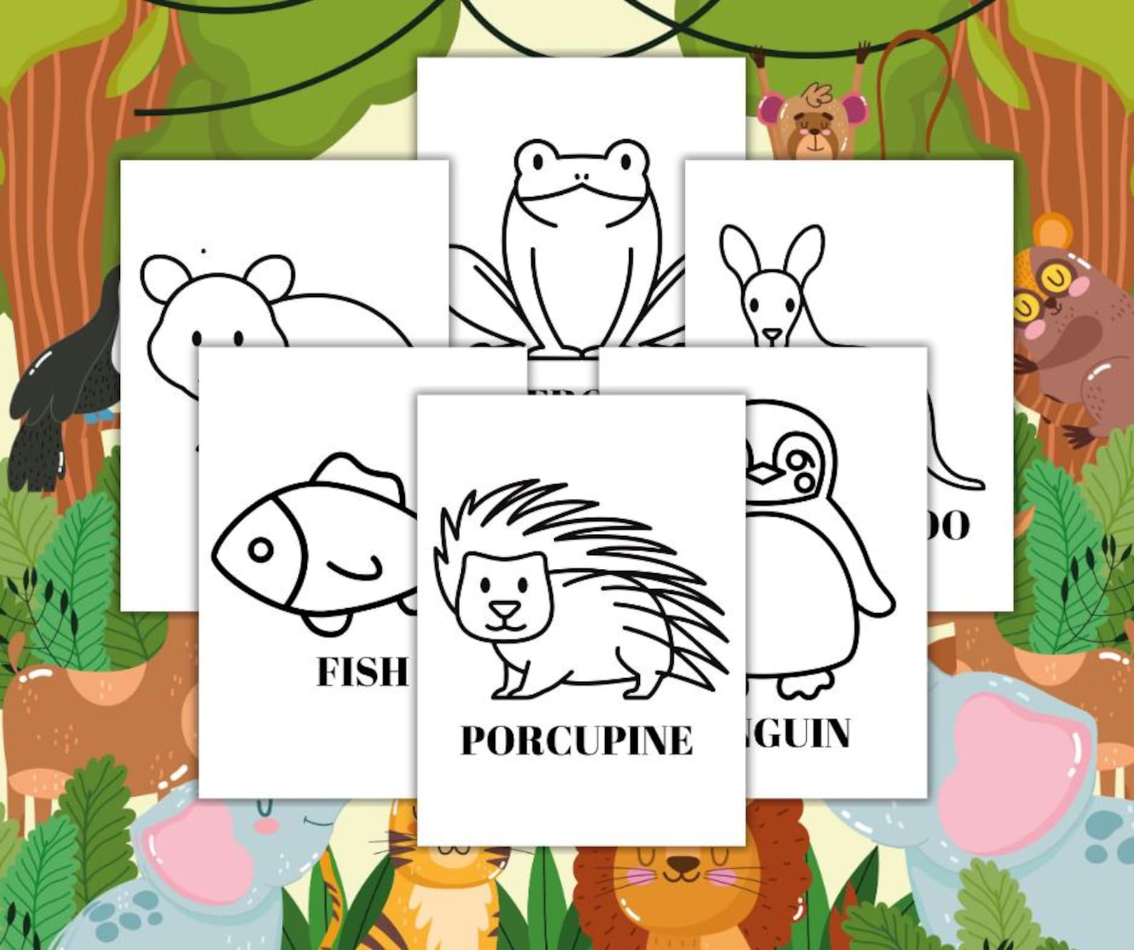 Zoo Animals Printable Coloring Pages | Digital Download Sheets for ...