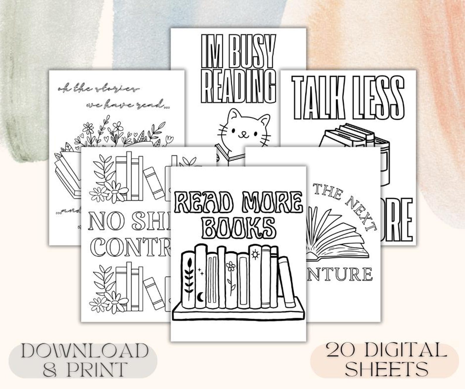Book Lovers Adult Coloring Sheets | Printable Reading Lover Pages ...