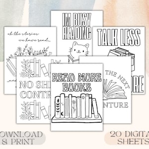 Book Lovers Adult Coloring Sheets | Printable Reading Lover Pages ...
