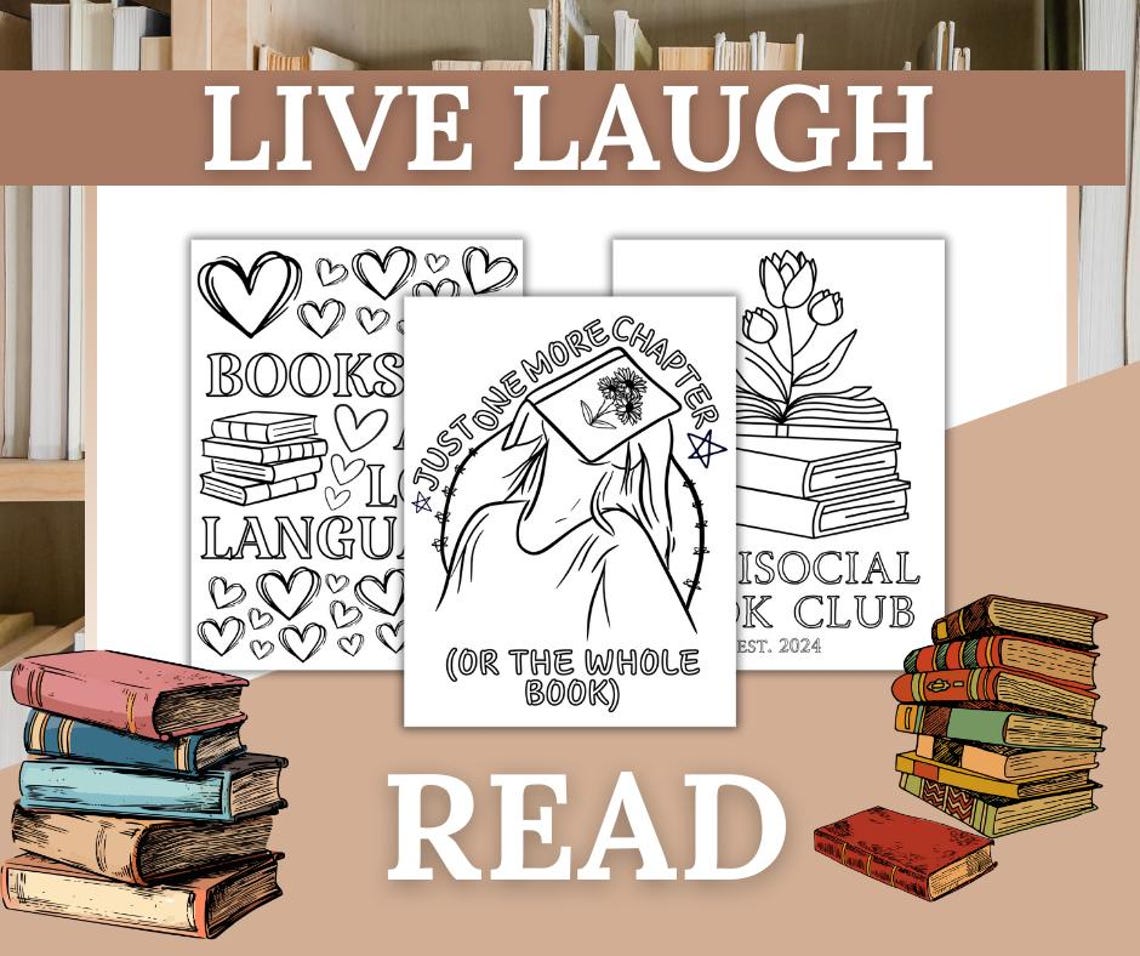 Book Lovers Adult Coloring Sheets | Printable Reading Lover Pages ...