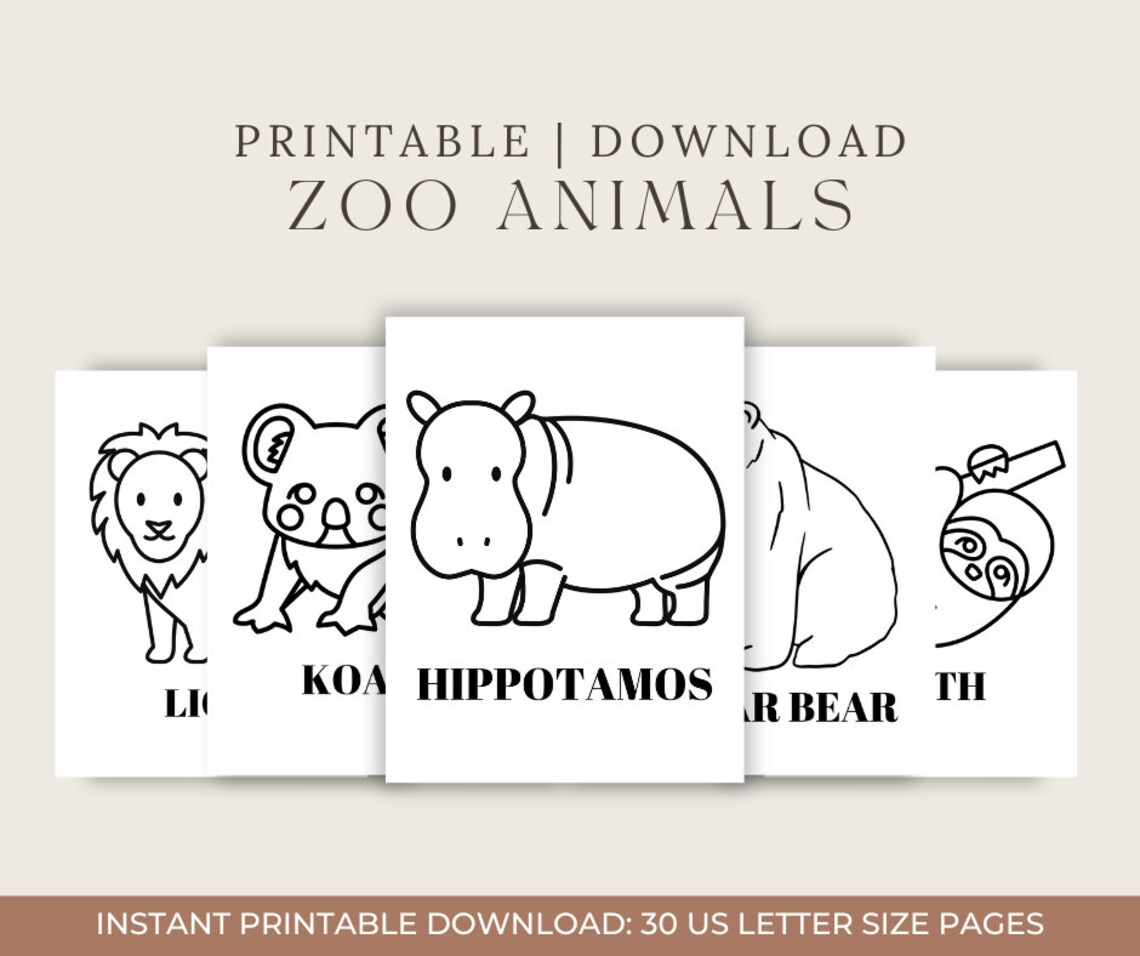 Zoo Animals Printable Coloring Pages | Digital Download Sheets for ...