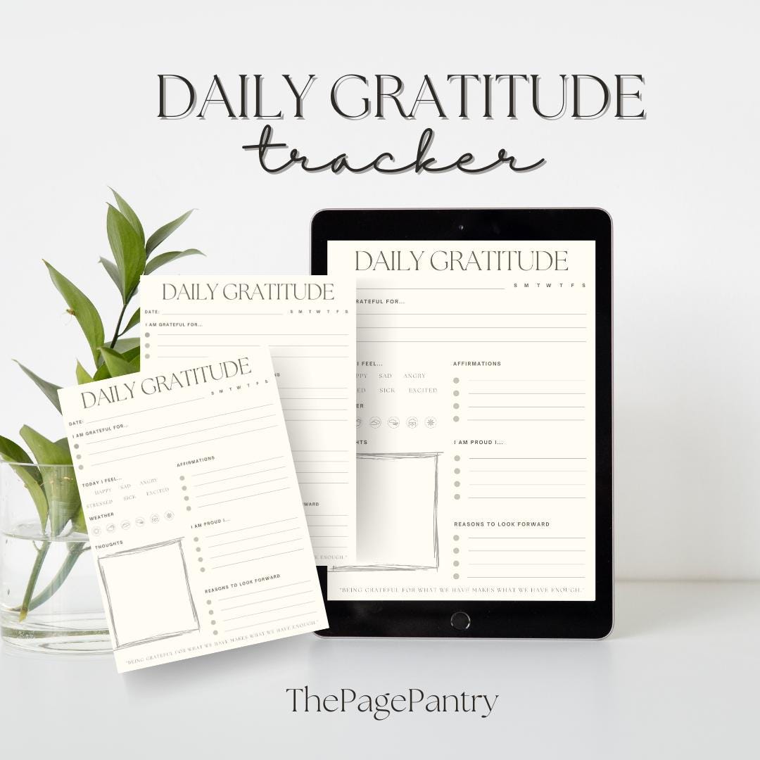 Daily Gratitude Tracker | Printable Digital Gratitude Sheet | Single ...