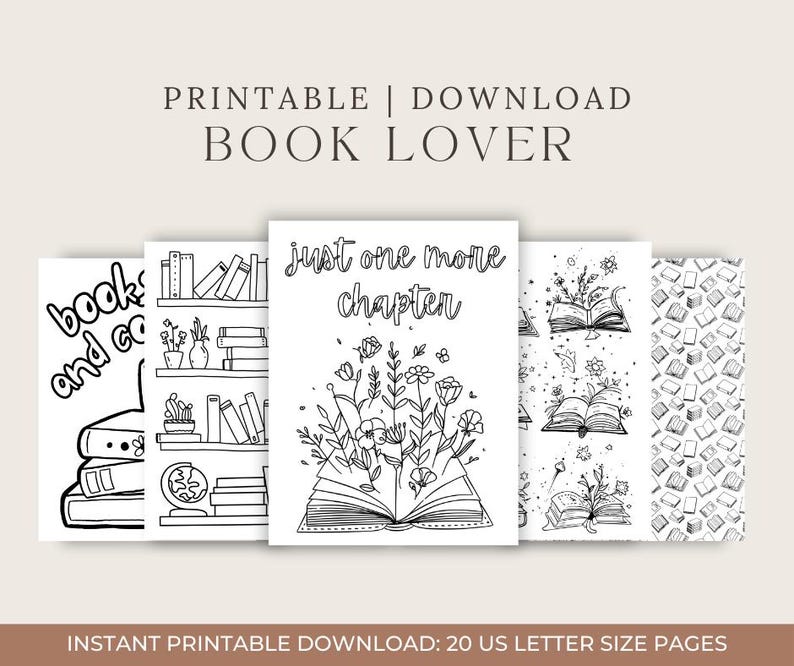 Book Lovers Adult Coloring Sheets | Printable Reading Lover Pages ...