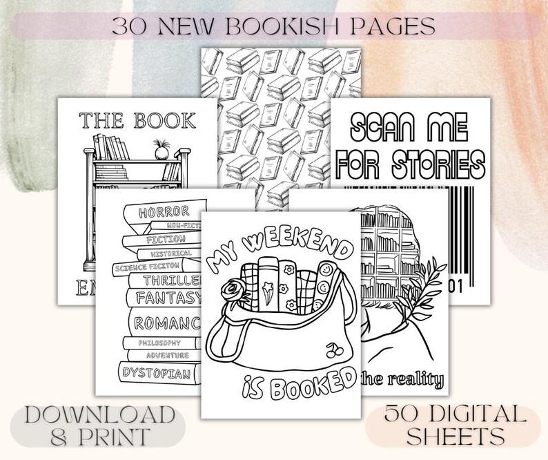 Book Lover Coloring Pages: 50 Printable Sheets (PDF Download) - Etsy