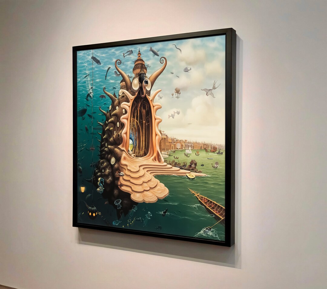 Surreal Sea Life Canvas Painting, Hand-print Seascape Wall Decor ...