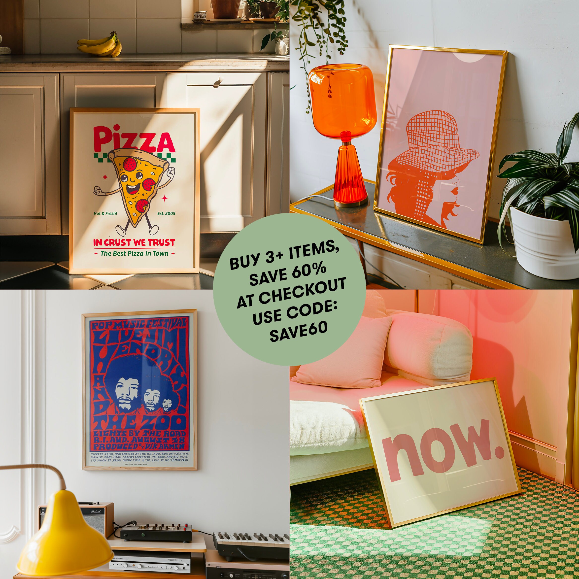 Mid-century Modern Dining Room Frame Mockup, Orange Accents, 3x4 Ratio ...