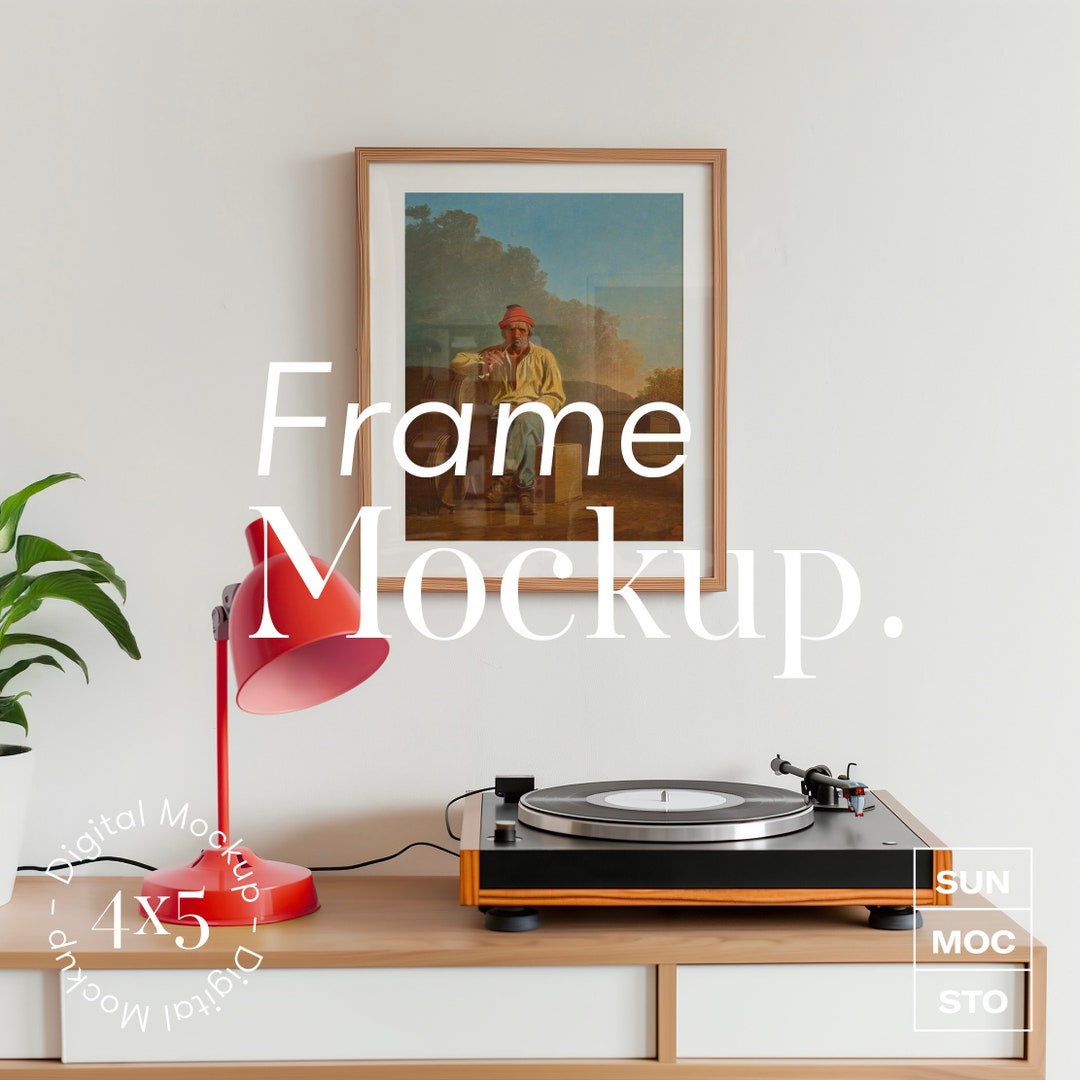 Modern Frame Mockup: 4x5 Ratio, Wall Art Display With Record Player ...