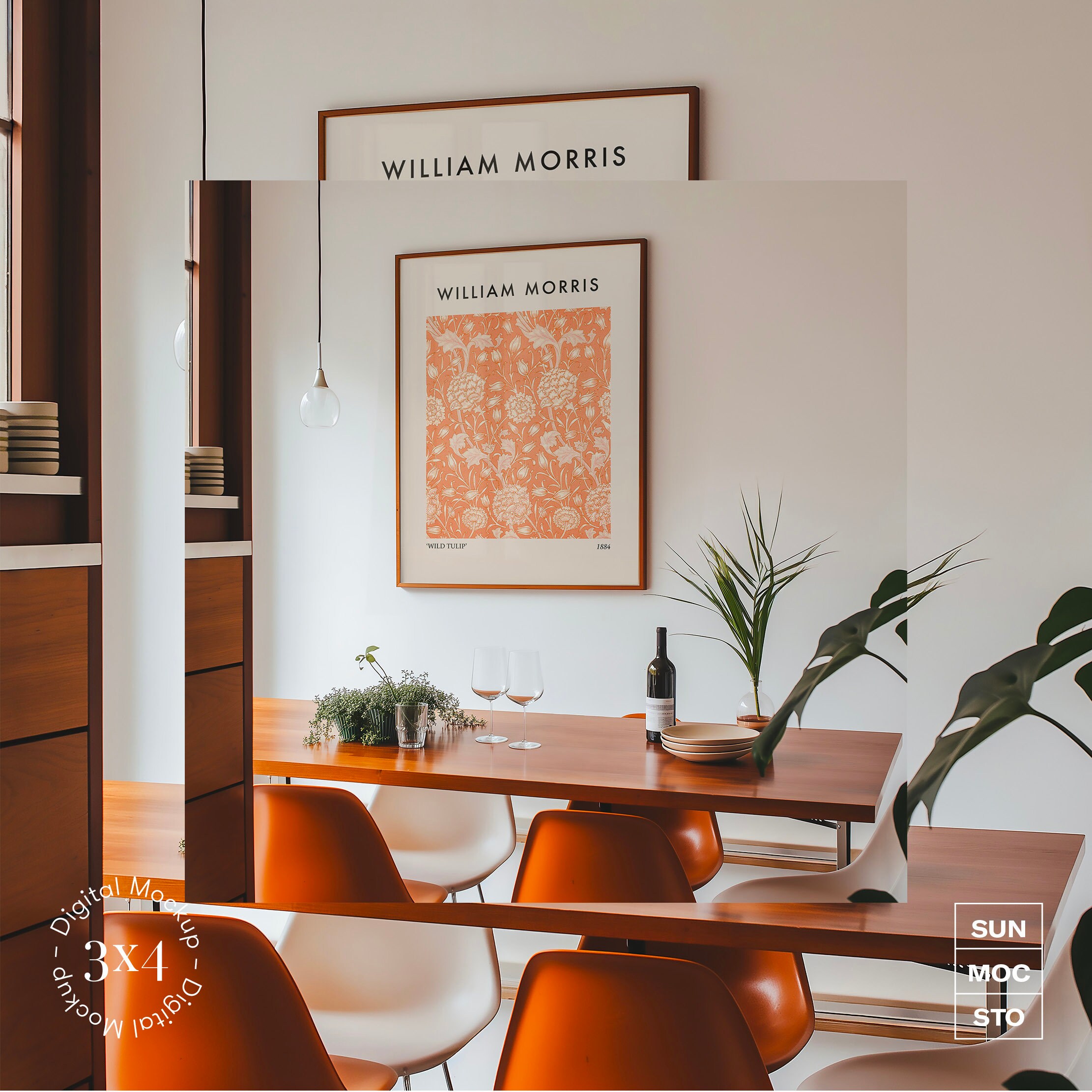 Mid-century Modern Dining Room Frame Mockup, Orange Accents, 3x4 Ratio ...