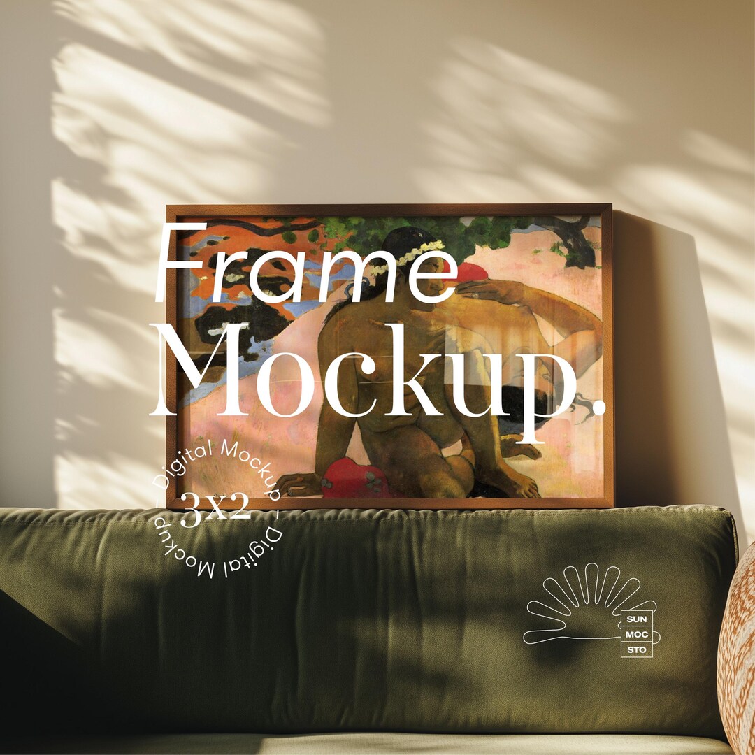 Wooden Poster Frame Mockup: Horizontal Frame, 3x2 Ratio, Green Velvet ...
