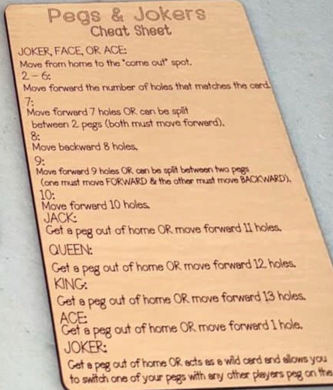 Pegs & Jokers Rules “cheat Sheet” - Etsy
