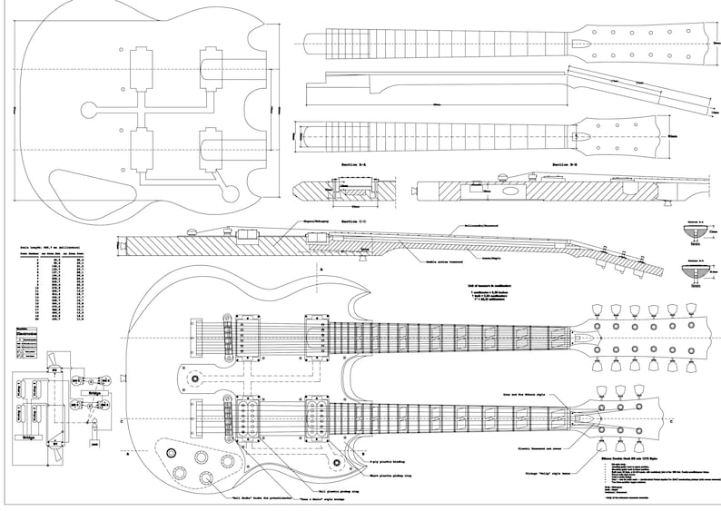Gibson SG Double Neck Style Guitar Plans Vector in Svg, Pdf, Dfx, Ai ...