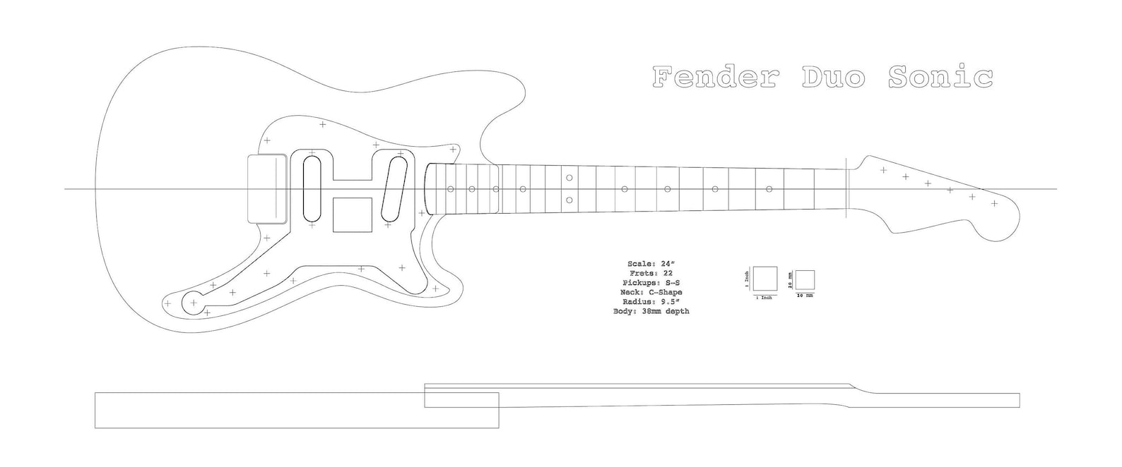 Fender Duo Sonic Guitar Plans Svg/pdf/dxf/crv/crv3d File Vectric Aspire ...