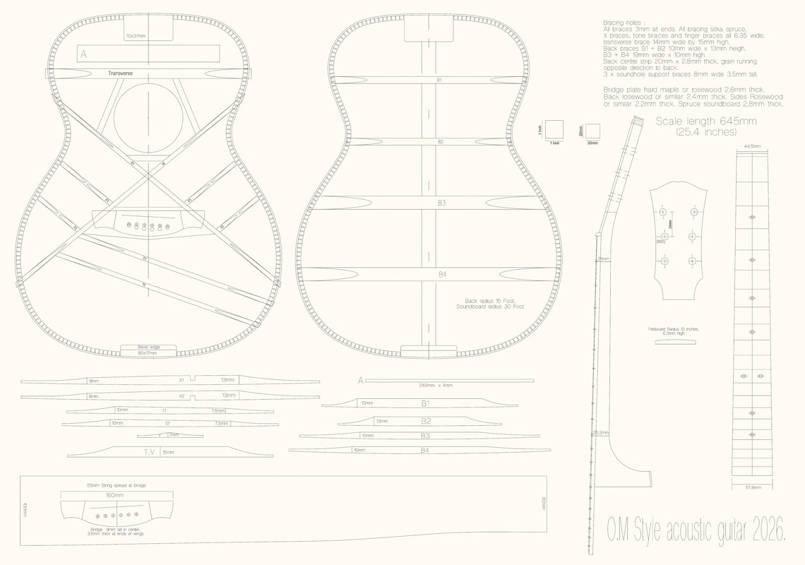 Acoustic Guitar Plans O.M Style Download in Pdf, Dxf, Ai, Svg and ...