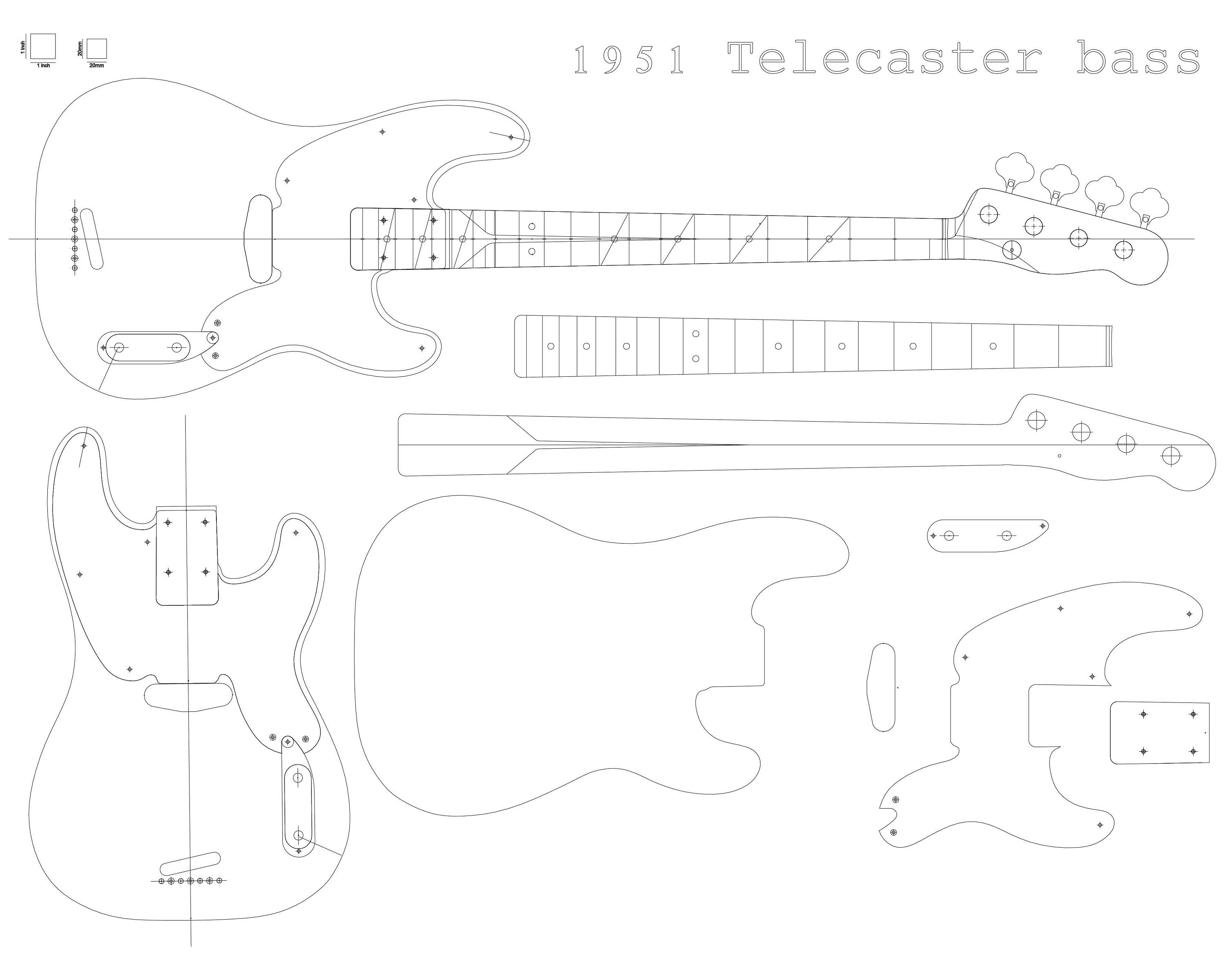 1951 Fender Tele Bass Plans Files Format Svg, Dxf, Pdf for Cnc - Etsy