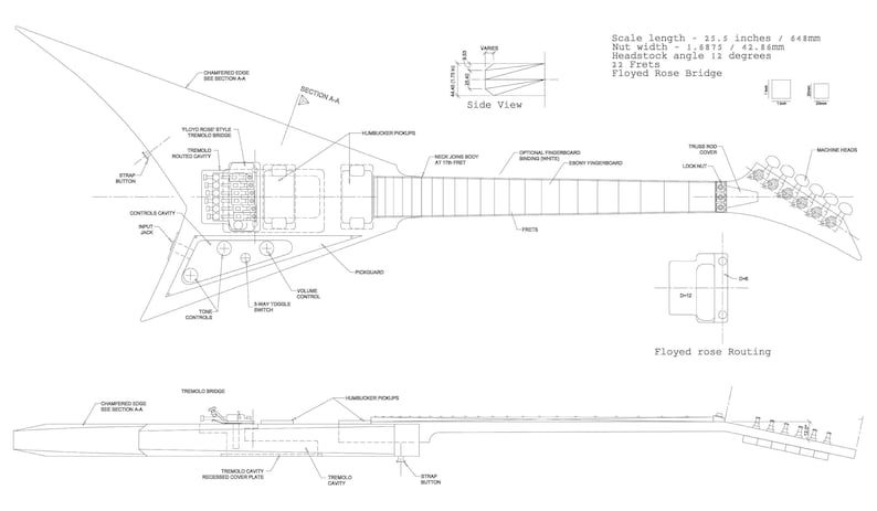 Jackson Rhoads Guitar Plans File Svg, Dxf and Pdf for Print / Template ...
