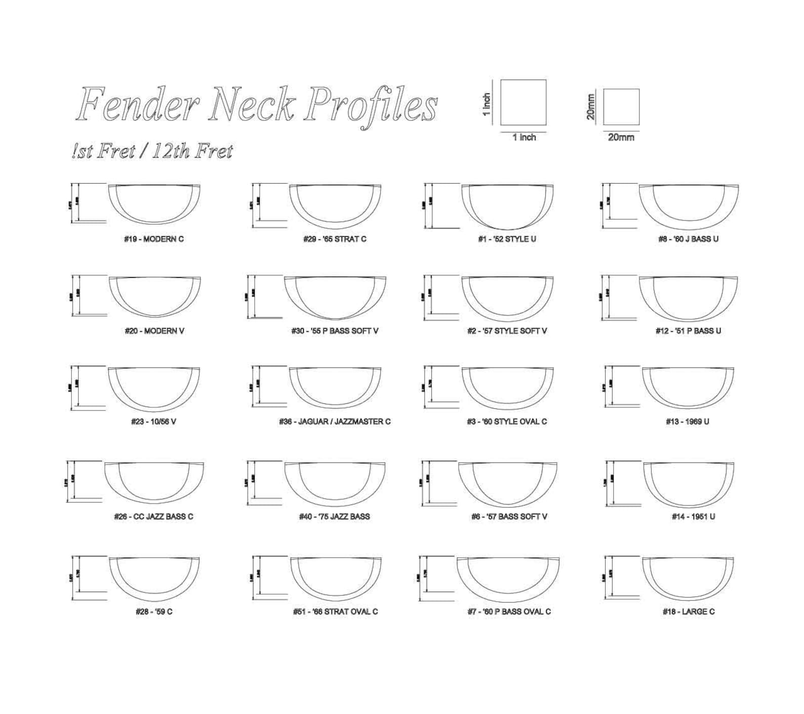 Fender Neck Profiles File Dxf, Svg, Crv, Pdf, Crv3d Vcarve Vectric ...