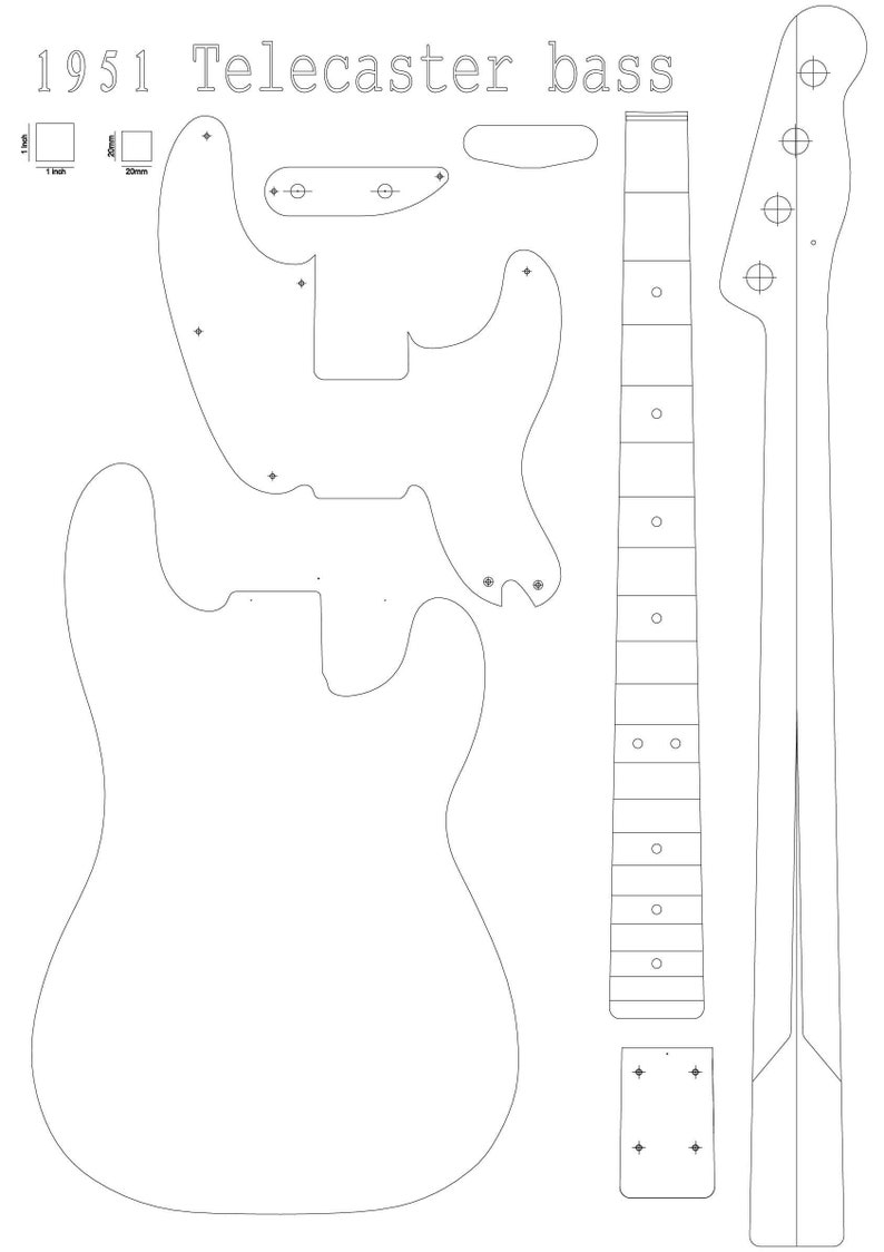 1951 Fender Tele Bass Plans Files Format Svg, Dxf, Pdf for Cnc - Etsy