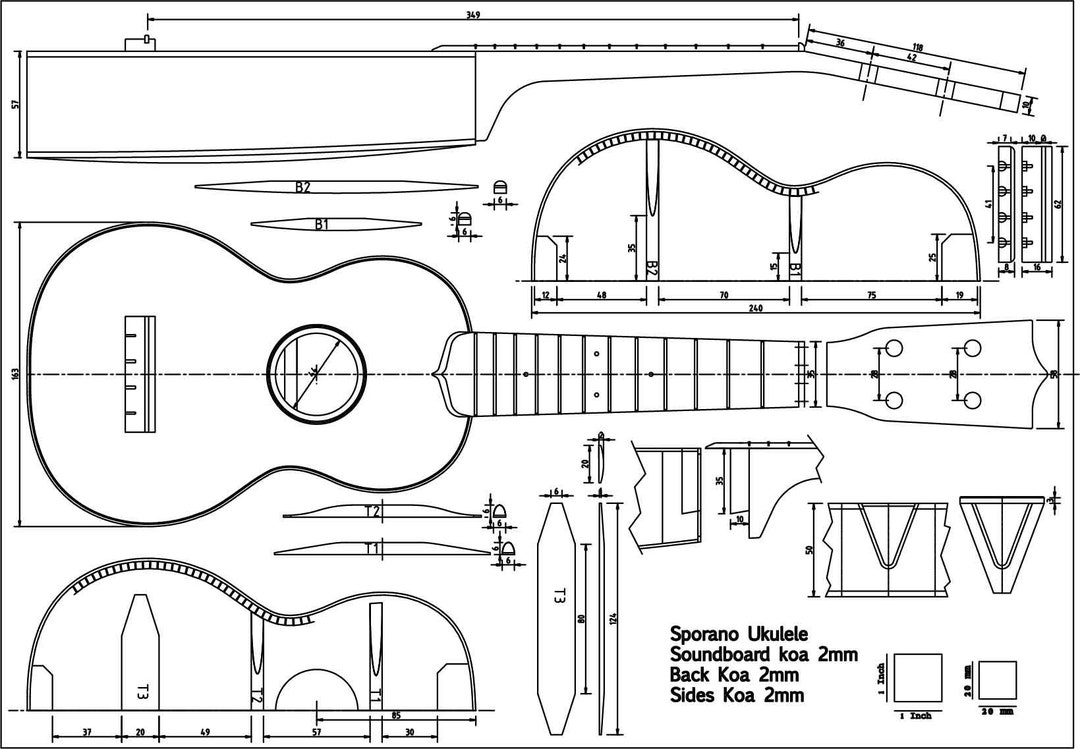 Planos de ukelele soprano SVG DXF PDF crv crv3d archivos para descargar ...