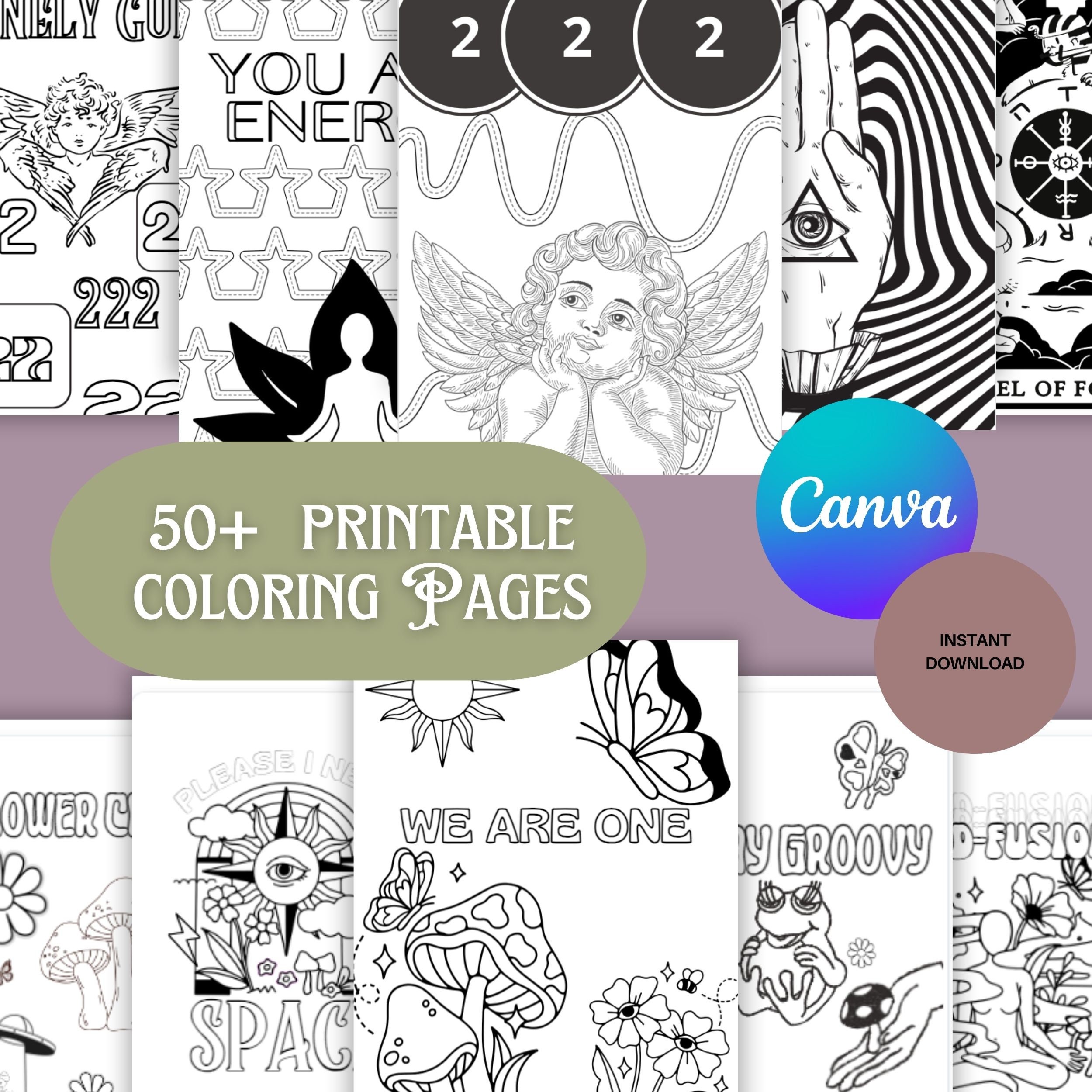 Printable Coloring Pages for Adults Witchy Tarot Gothic Grimoire Bundle ...