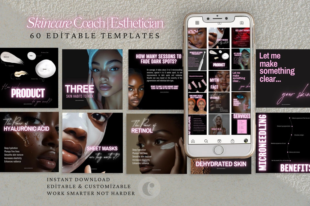 Luxury Melanin Skincare Instagram Templates Esthetician Posts Dark ...