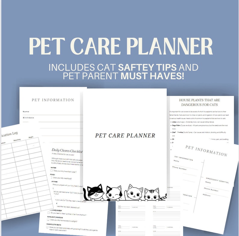 Printable Cat Planner, Cat Care Guide | Pet Planner for Pet Parents ...