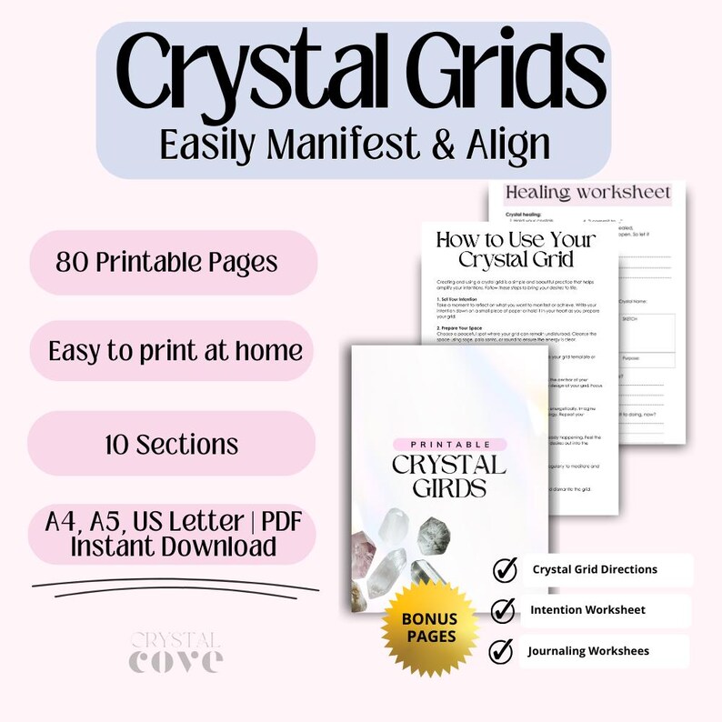 50 Printable Crystal Grid PDF | Sacred Geometry | Grimoire Pages | Book ...