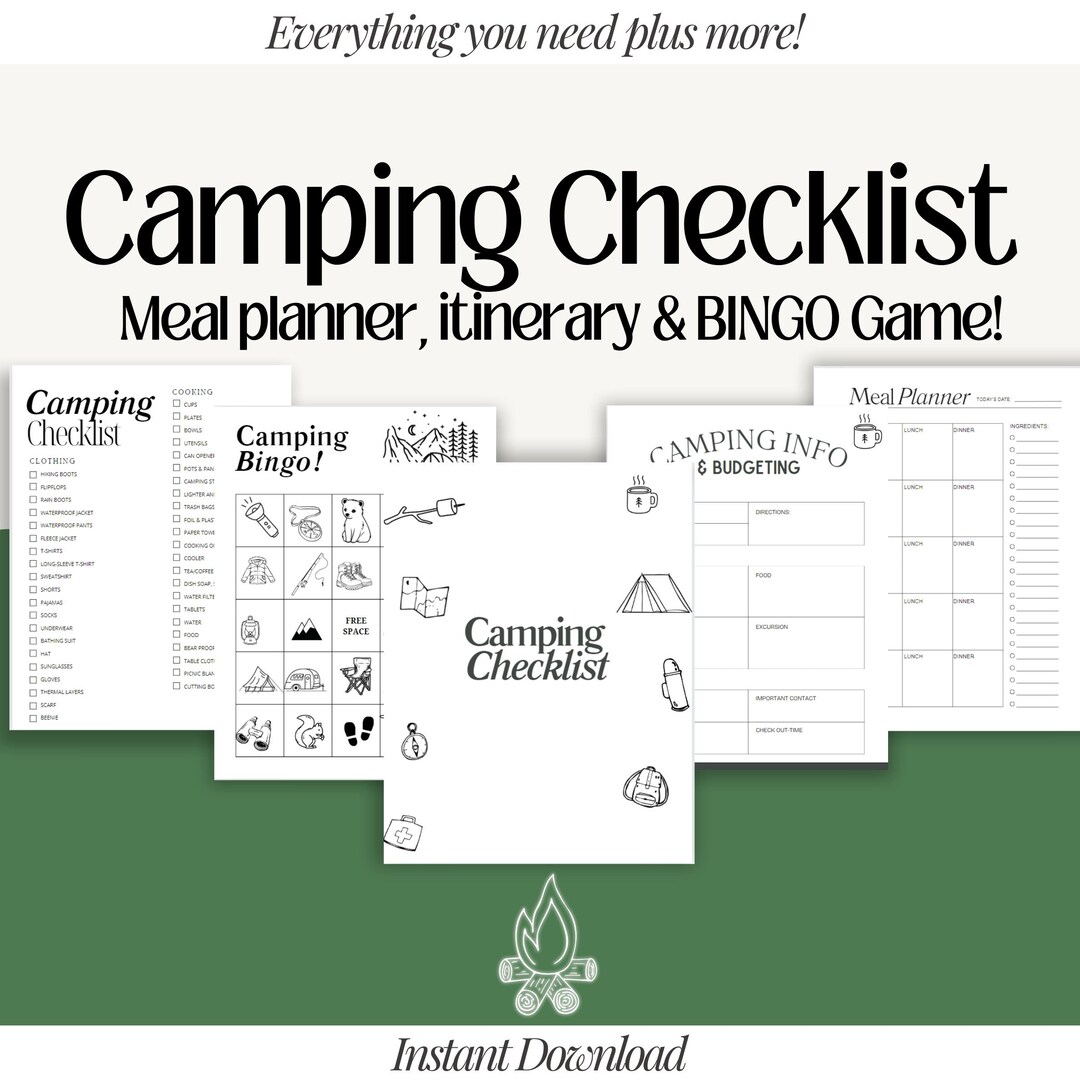Camping Checklist, Meal Planner & Itinerary | What to Pack for Camping ...