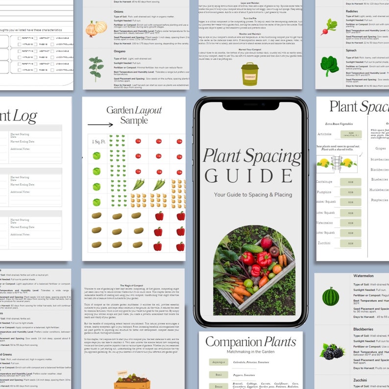 Gardening Printable Bundle | Square Foot Gardening | Plant Spacing ...
