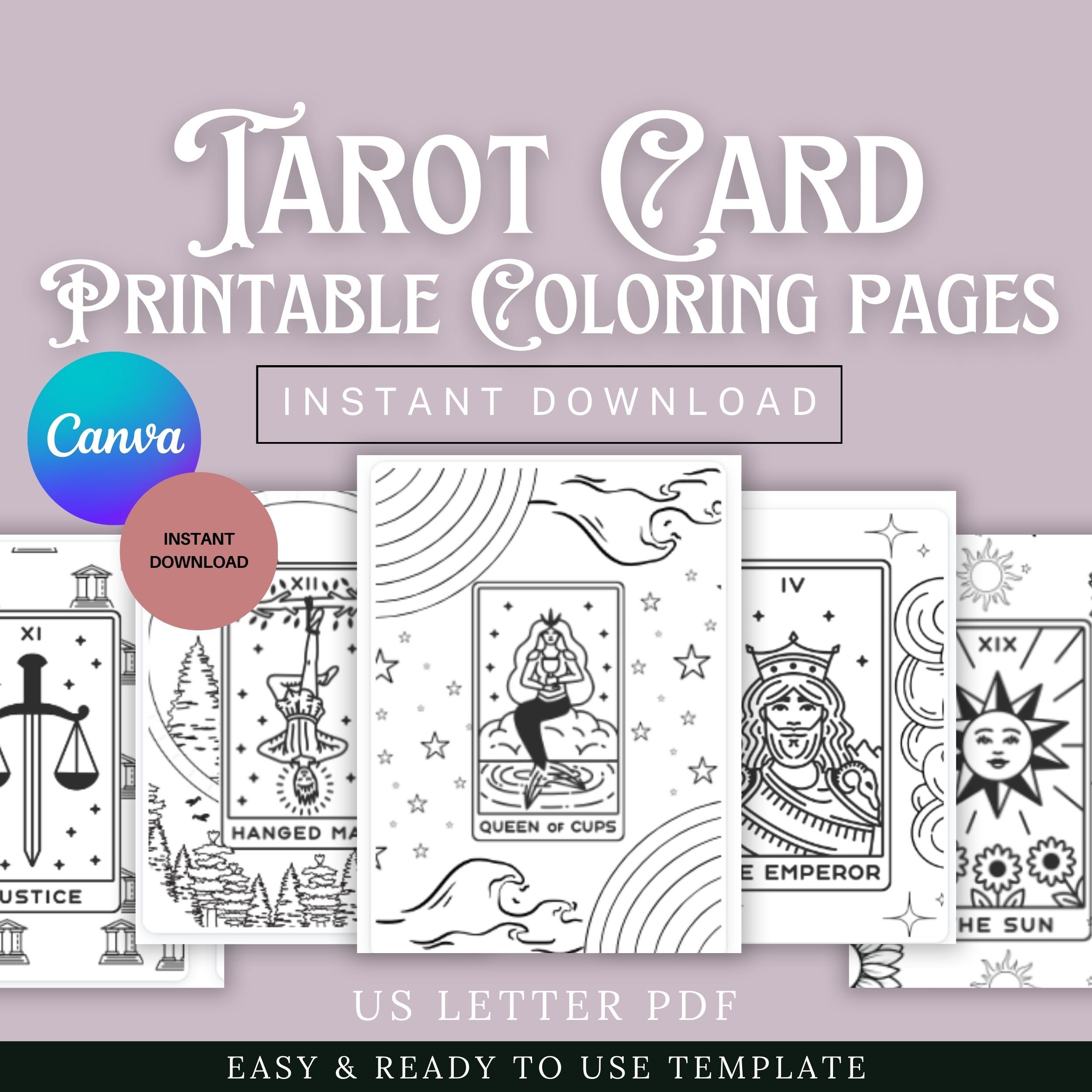 Printable Coloring Pages for Adults Witchy Tarot Gothic Grimoire Bundle ...