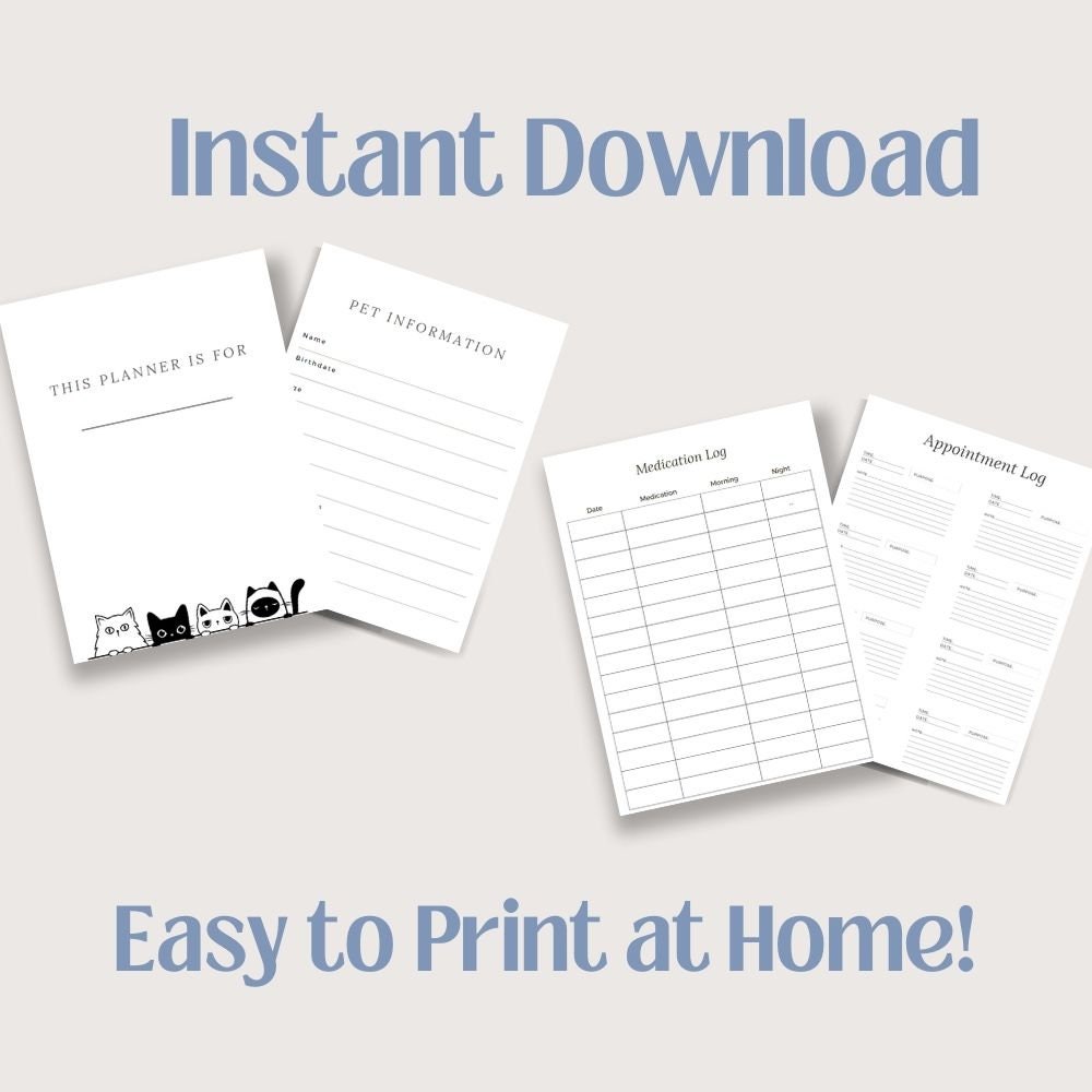 Printable Cat Planner, Cat Care Guide | Pet Planner for Pet Parents ...