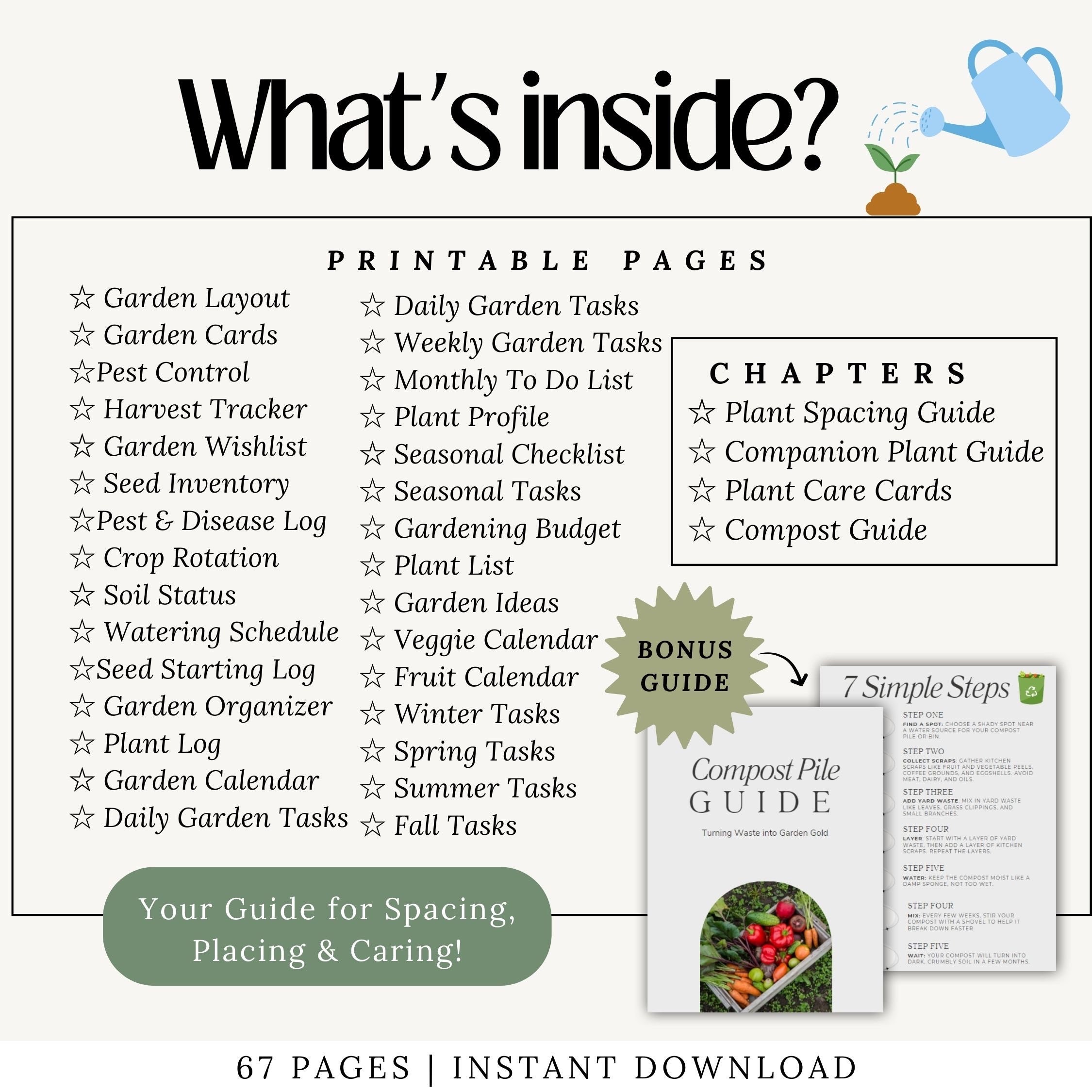 Gardening Printable Bundle | Square Foot Gardening | Plant Spacing ...