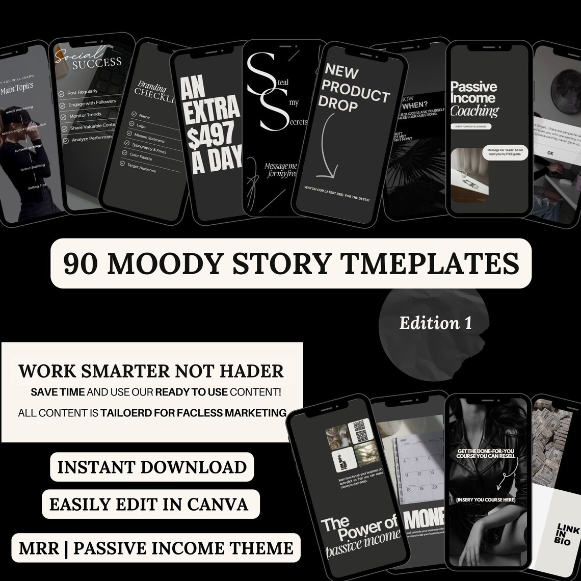 Moody Aesthetic Faceless Marketing Story Templates | MRR Theme IG ...