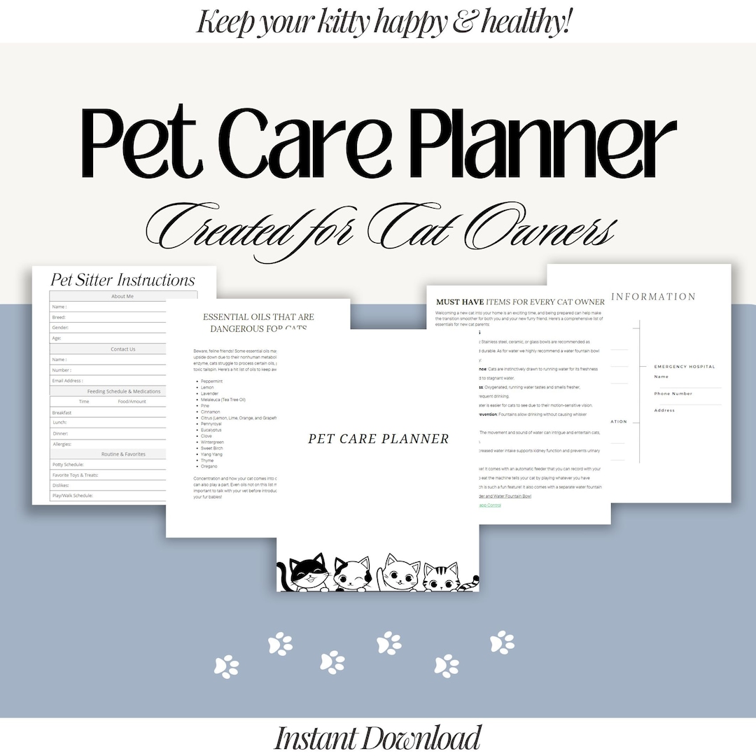 Printable Cat Planner, Cat Care Guide | Pet Planner for Pet Parents ...