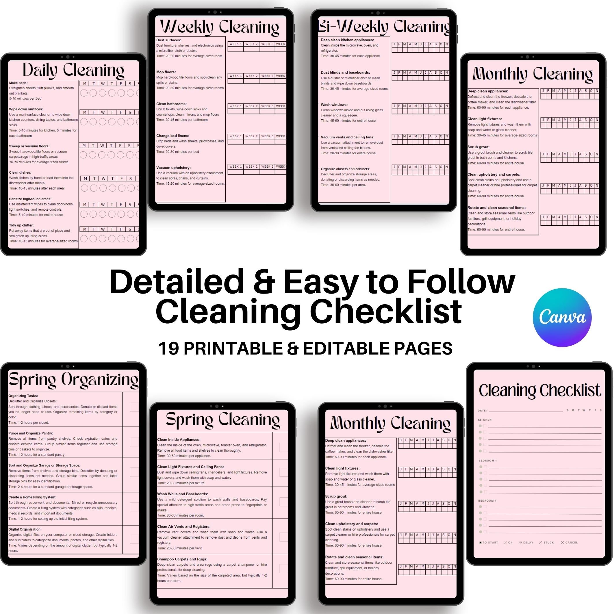 ADHD Friendly Cleaning Checklist Weekly and Monthly Schedule, Editable ...