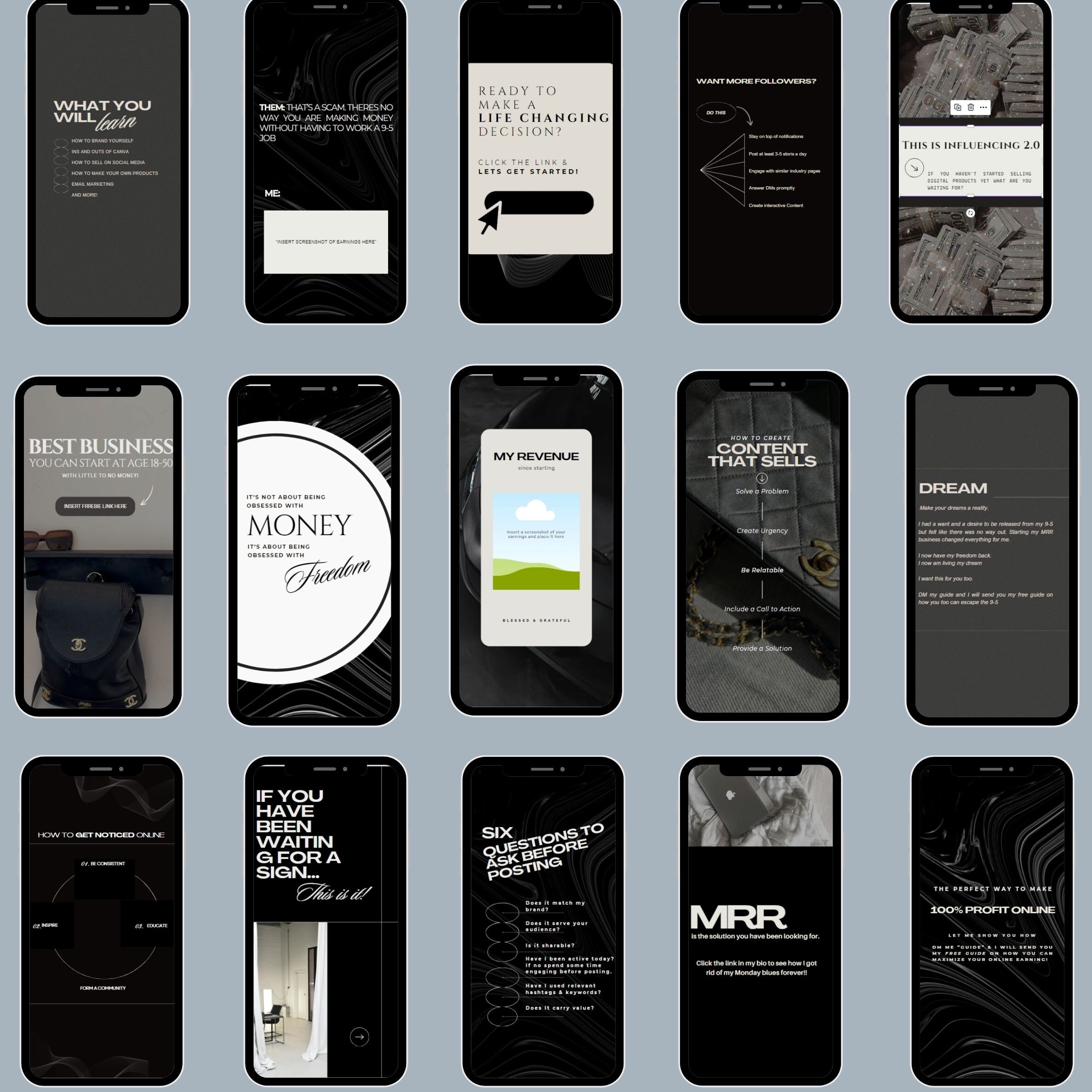 Moody Aesthetic Faceless Marketing Story Templates | MRR Theme IG ...