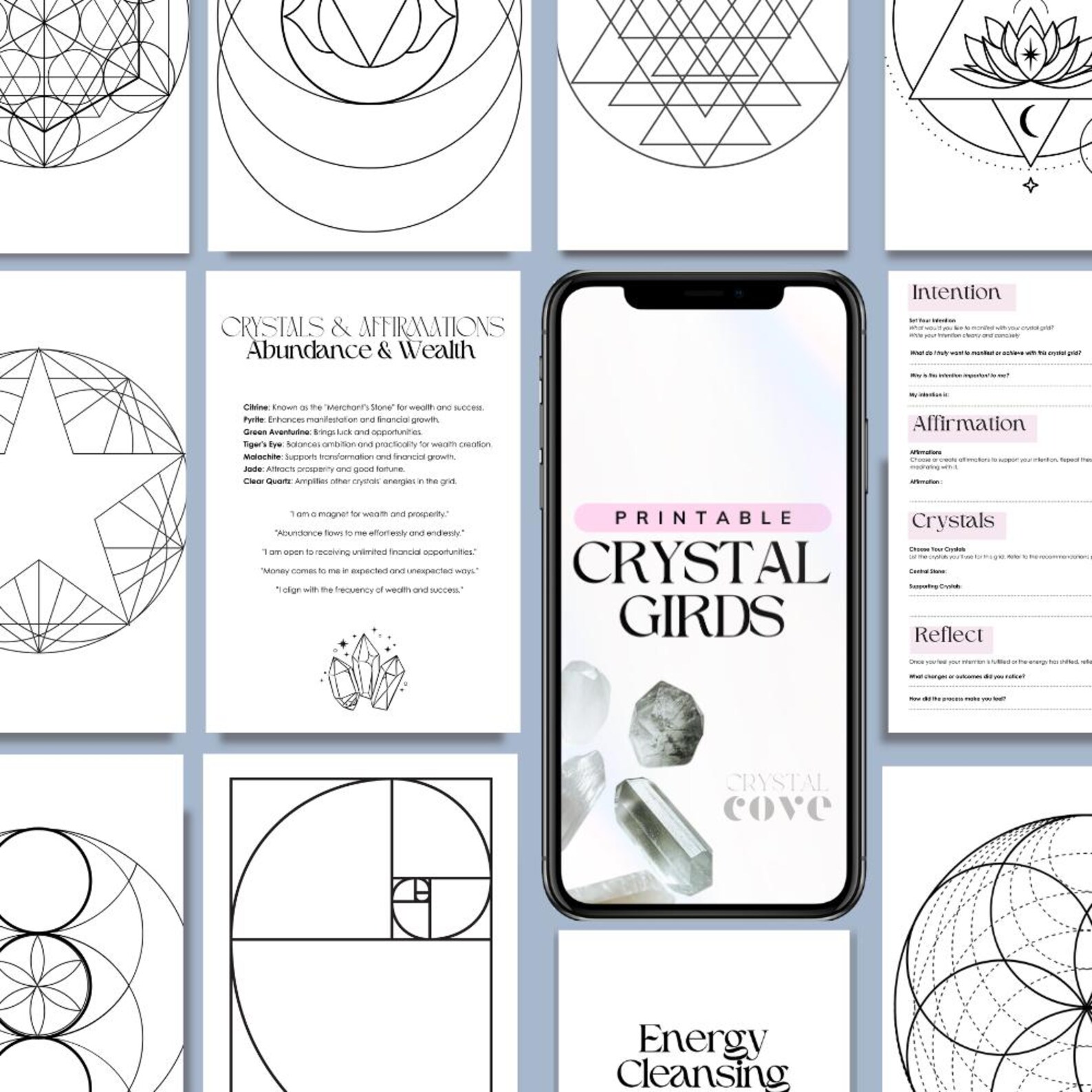 50 Printable Crystal Grid PDF | Sacred Geometry | Grimoire Pages | Book ...