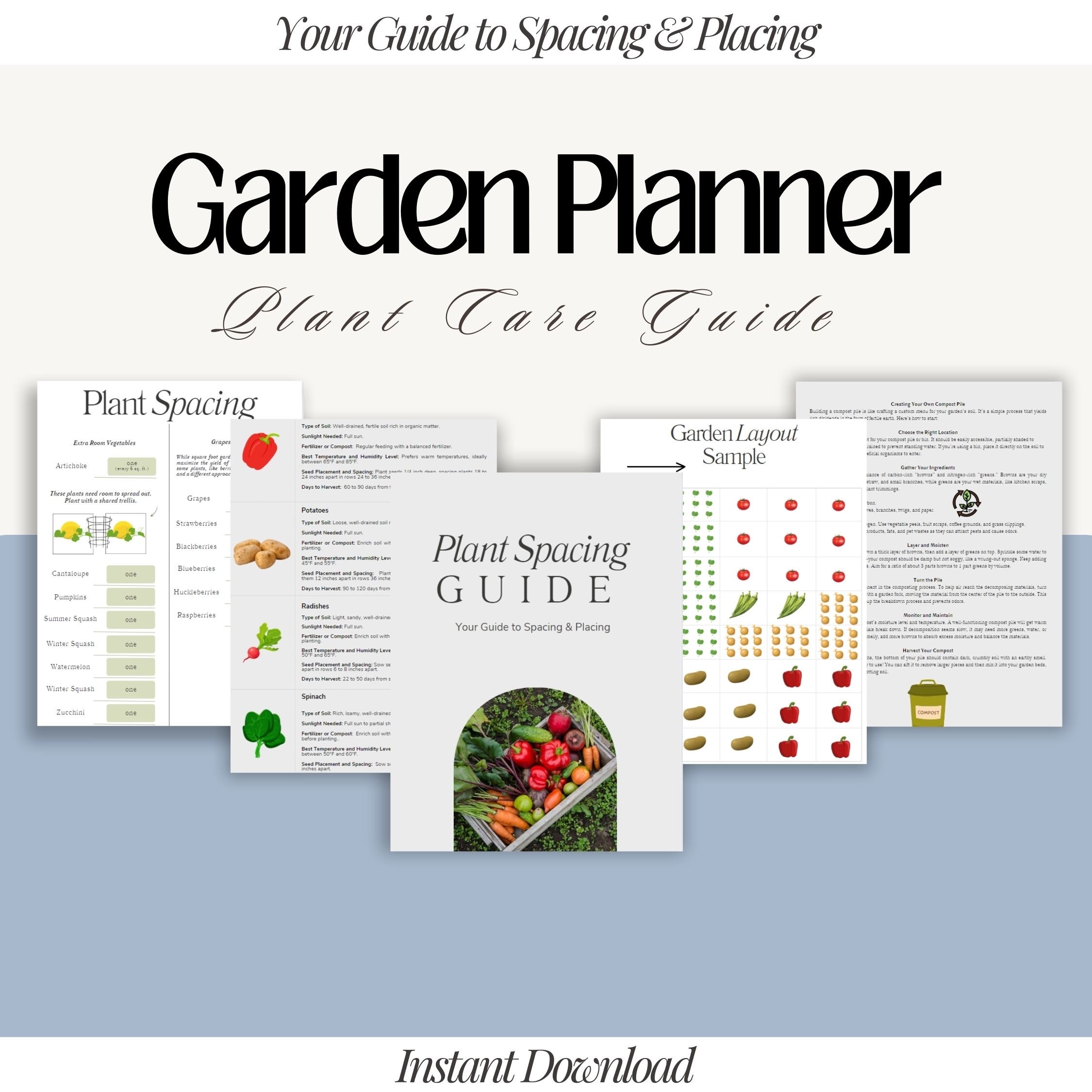 Gardening Printable Bundle | Square Foot Gardening | Plant Spacing ...