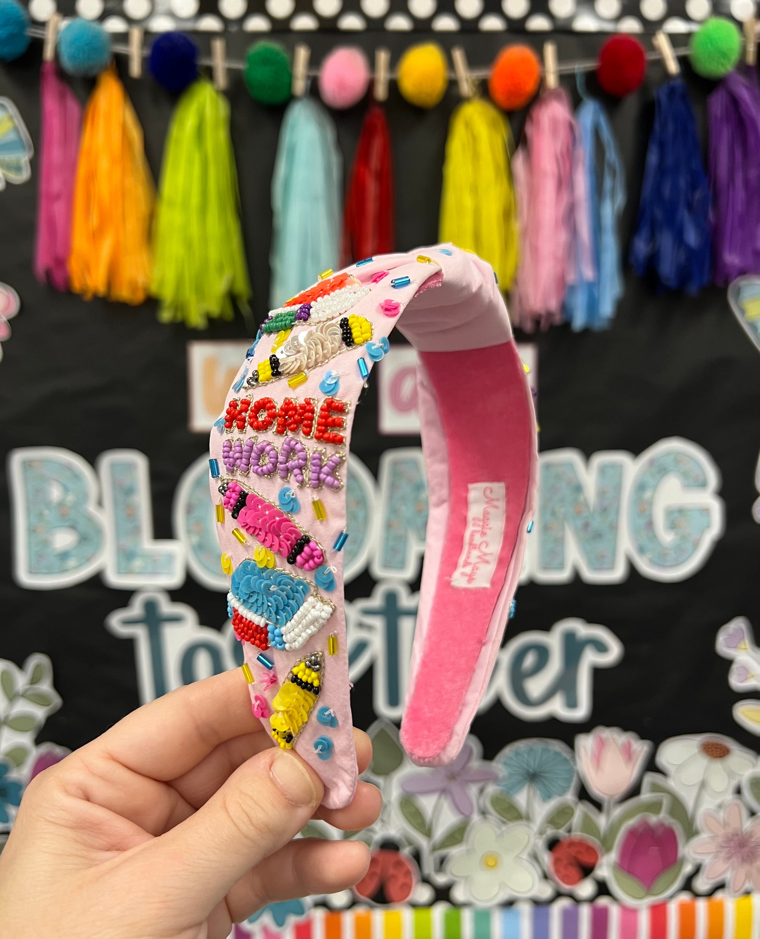 Homework, School Books, and Pencils Hand Beaded Headband Teacher ...