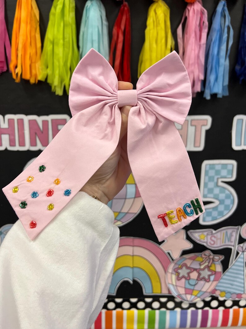 School & Teacher Themed Hand Beaded Clip on Bow - Etsy