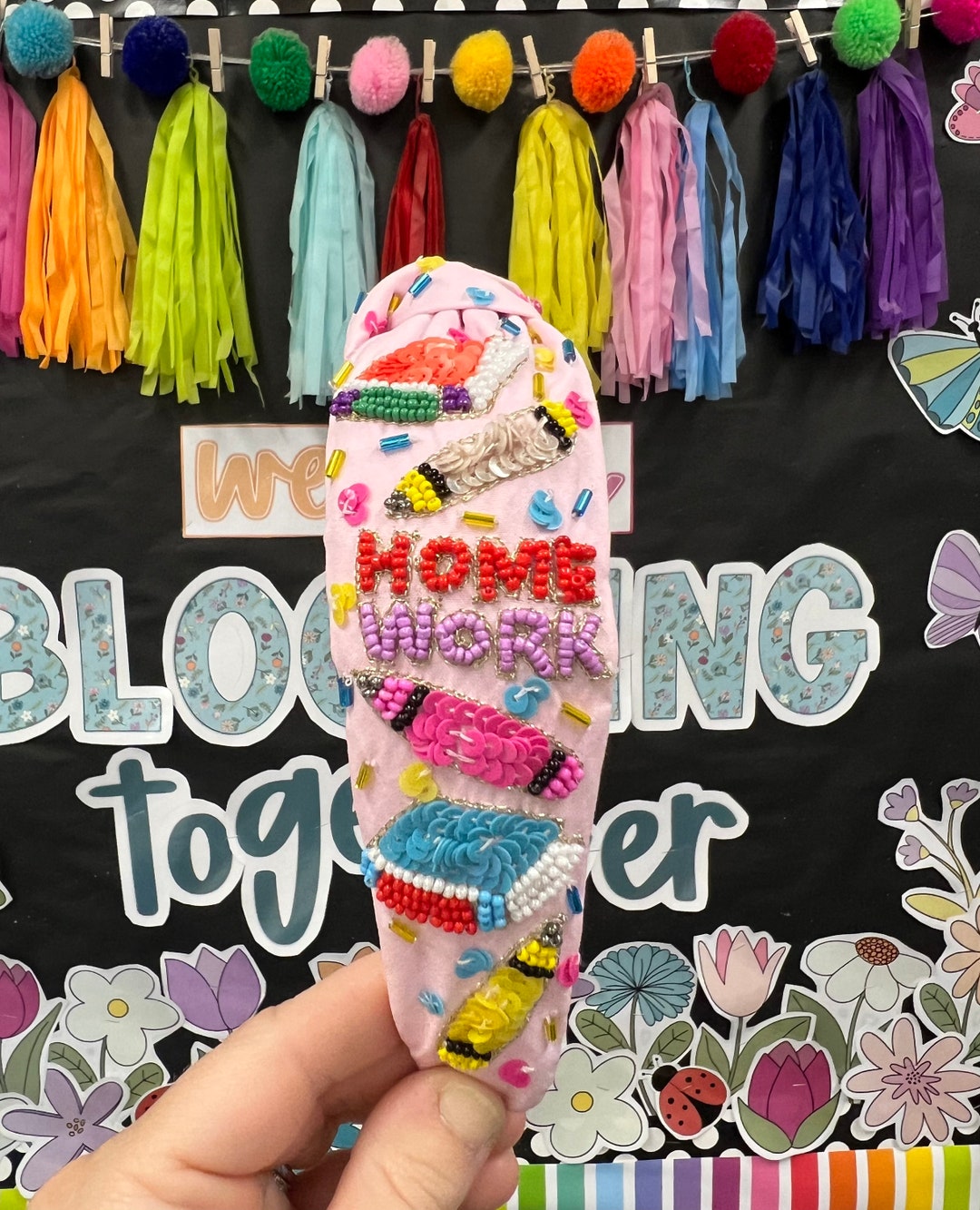 Homework, School Books, and Pencils Hand Beaded Headband Teacher ...