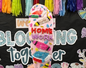 School Bus, School Books, and Pencil Hand Beaded Headband Teacher ...