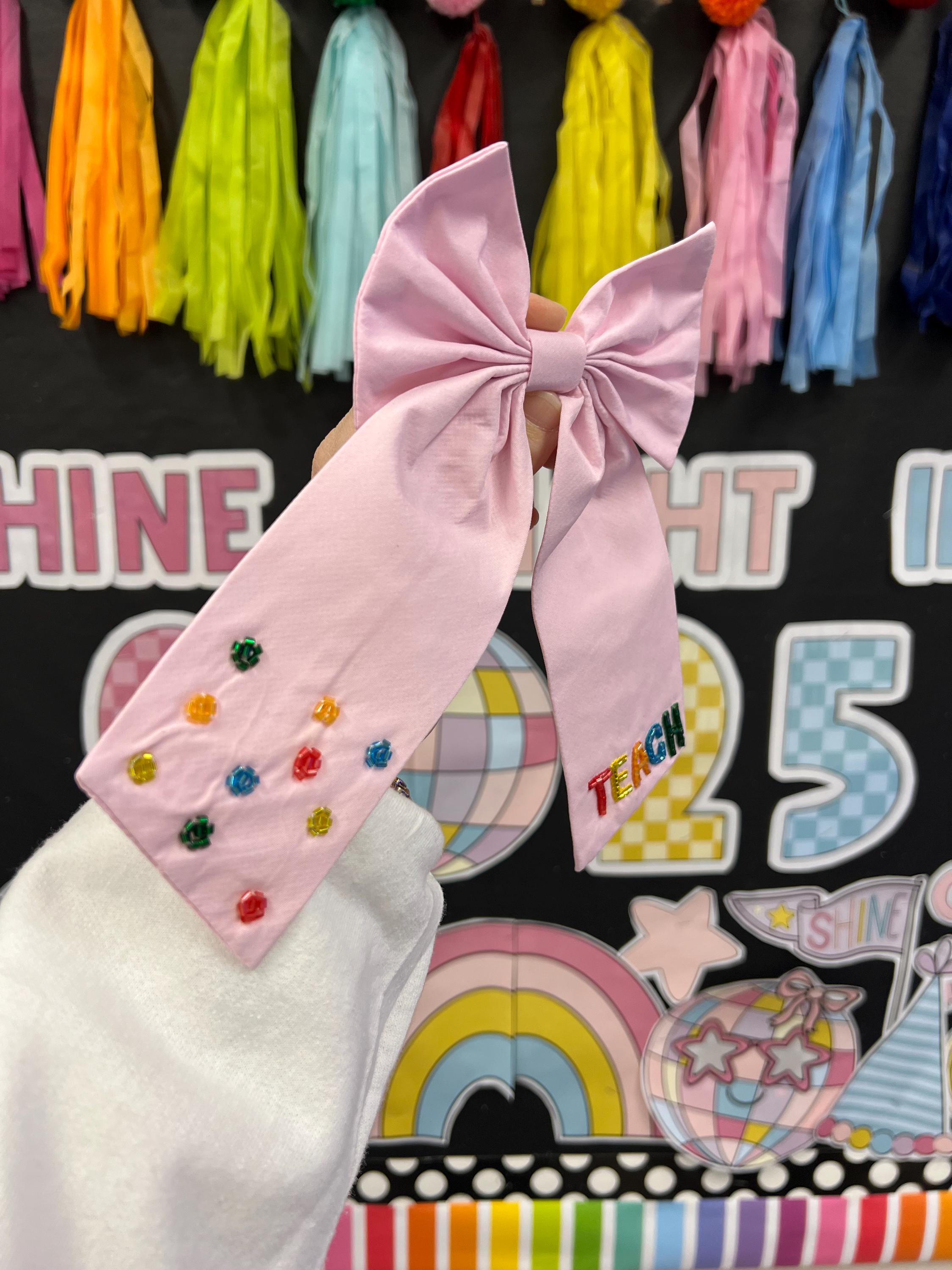 School & Teacher Themed Hand Beaded Clip on Bow - Etsy