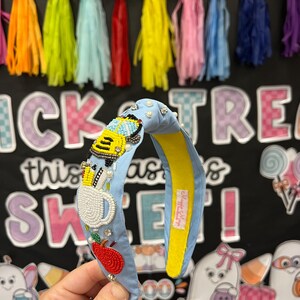 School Bus, Coffee Cup With Pencils and Apple Hand Beaded Headband ...