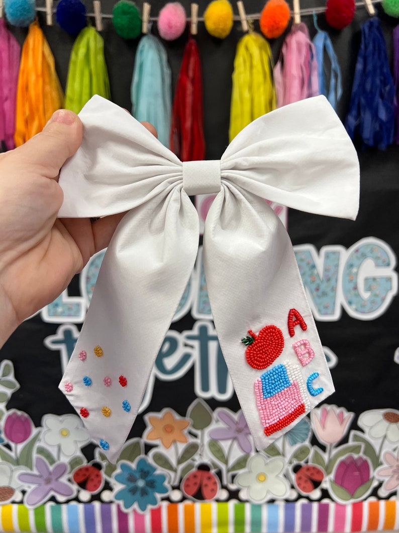 School & Teacher Themed Hand Beaded Clip on Bows - Etsy