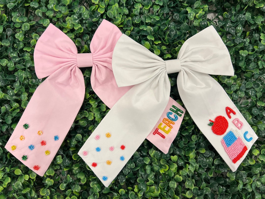 School & Teacher Themed Hand Beaded Clip on Bows - Etsy